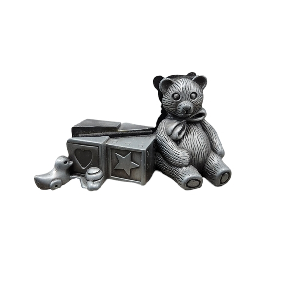 Office | Vintage Pewter Teddy Bear Blocks Rubber Ducky Card Holder ...